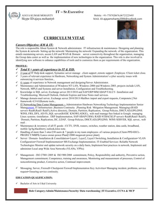 Resume 2016 rediff mail | PDF