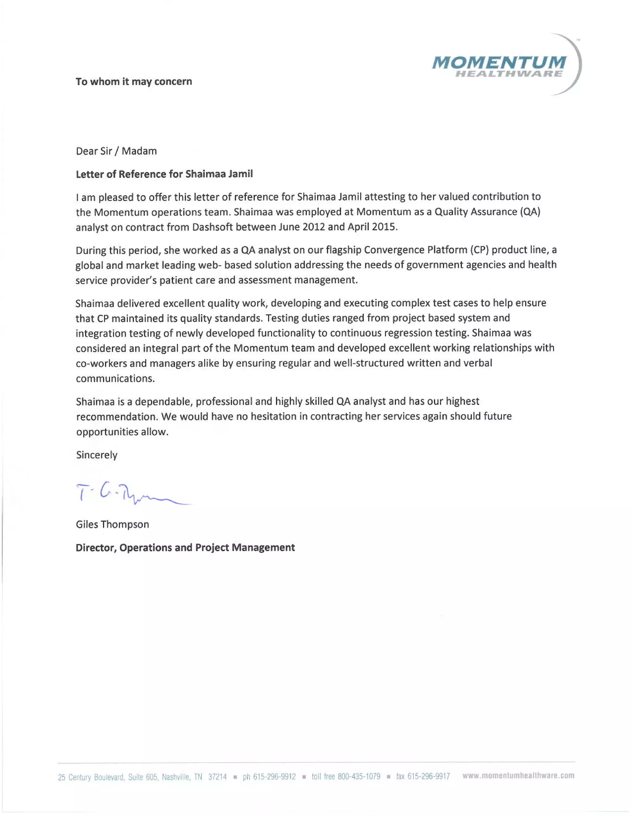 Reference Letter - Shaimaa Jamil | PDF