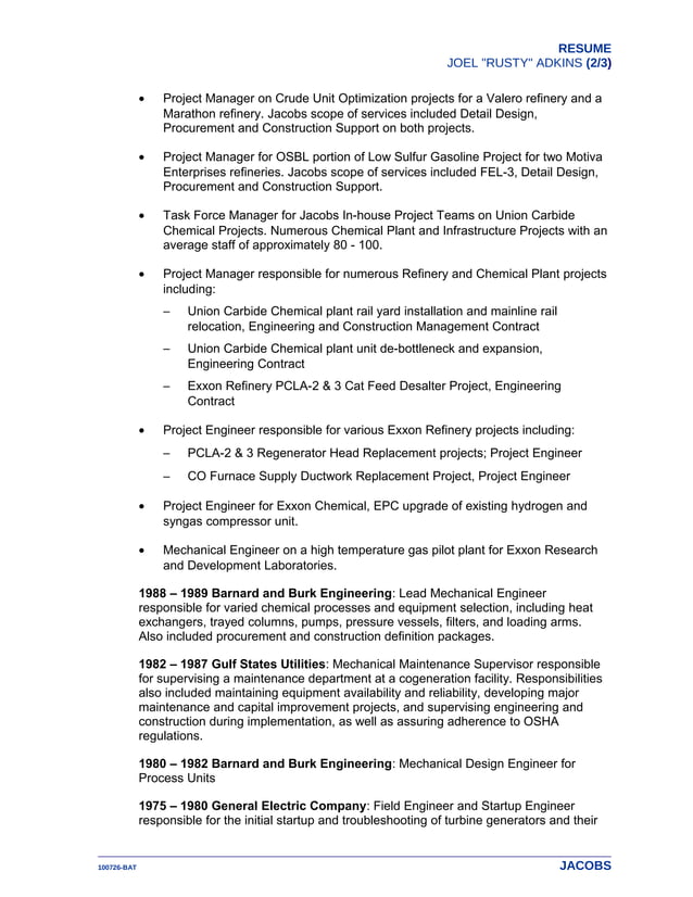 Rusty Adkins Resume | DOC | Civil Engineering Industry | Industries