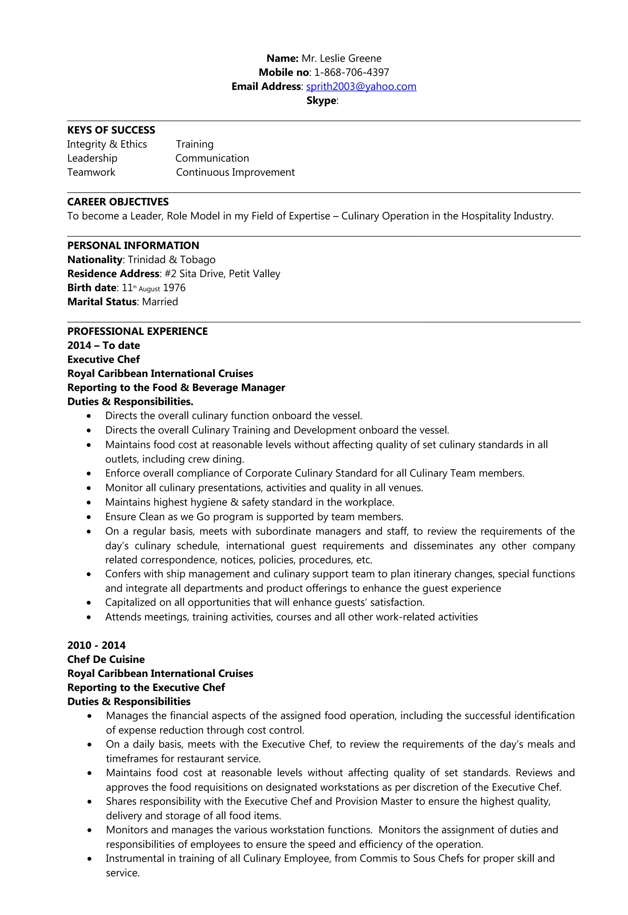 Leslie Greene Resume | DOC