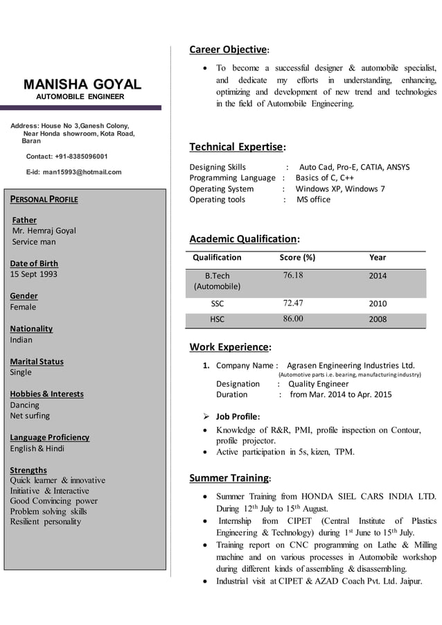 resume Document1 | DOCX | Automotive Industry | Industries