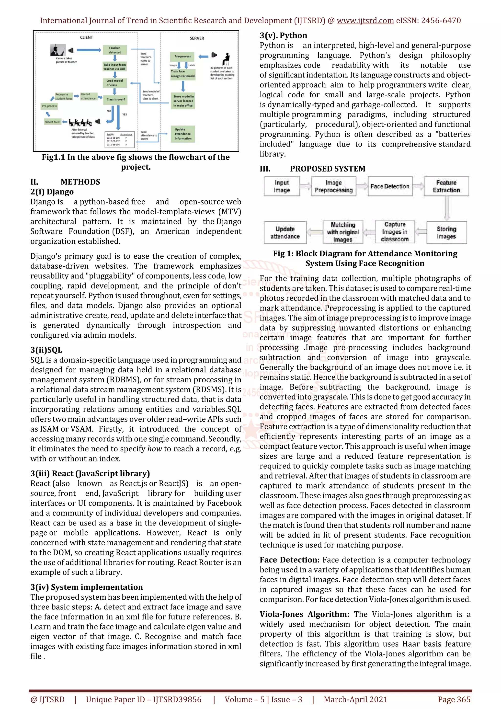 Face Recognition Based Attendance System Using Machine Learning Pdf