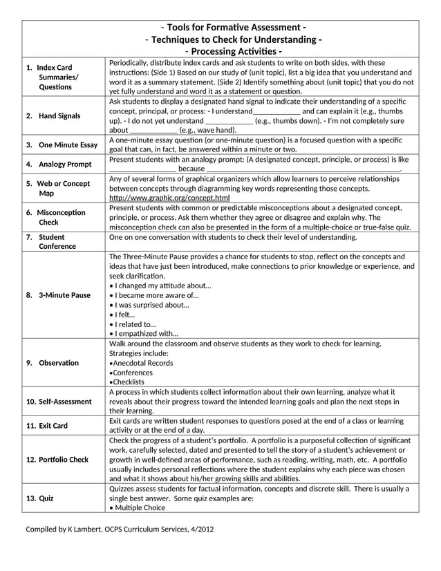 Tools for formative assessment - Educational material | PDF