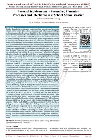 Parental Involvement in Secondary Education Processes and Effectiveness ...