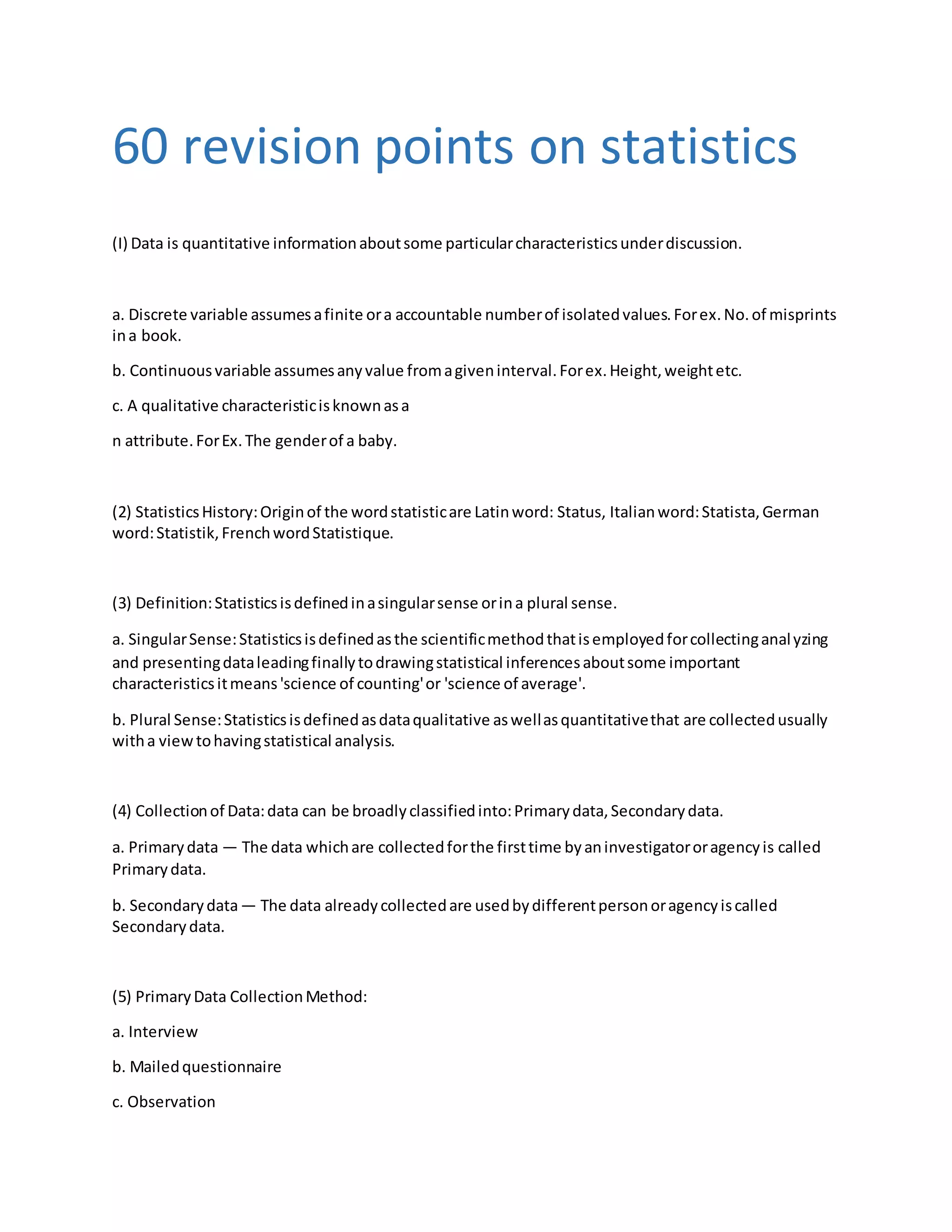Statistics revision points | PDF