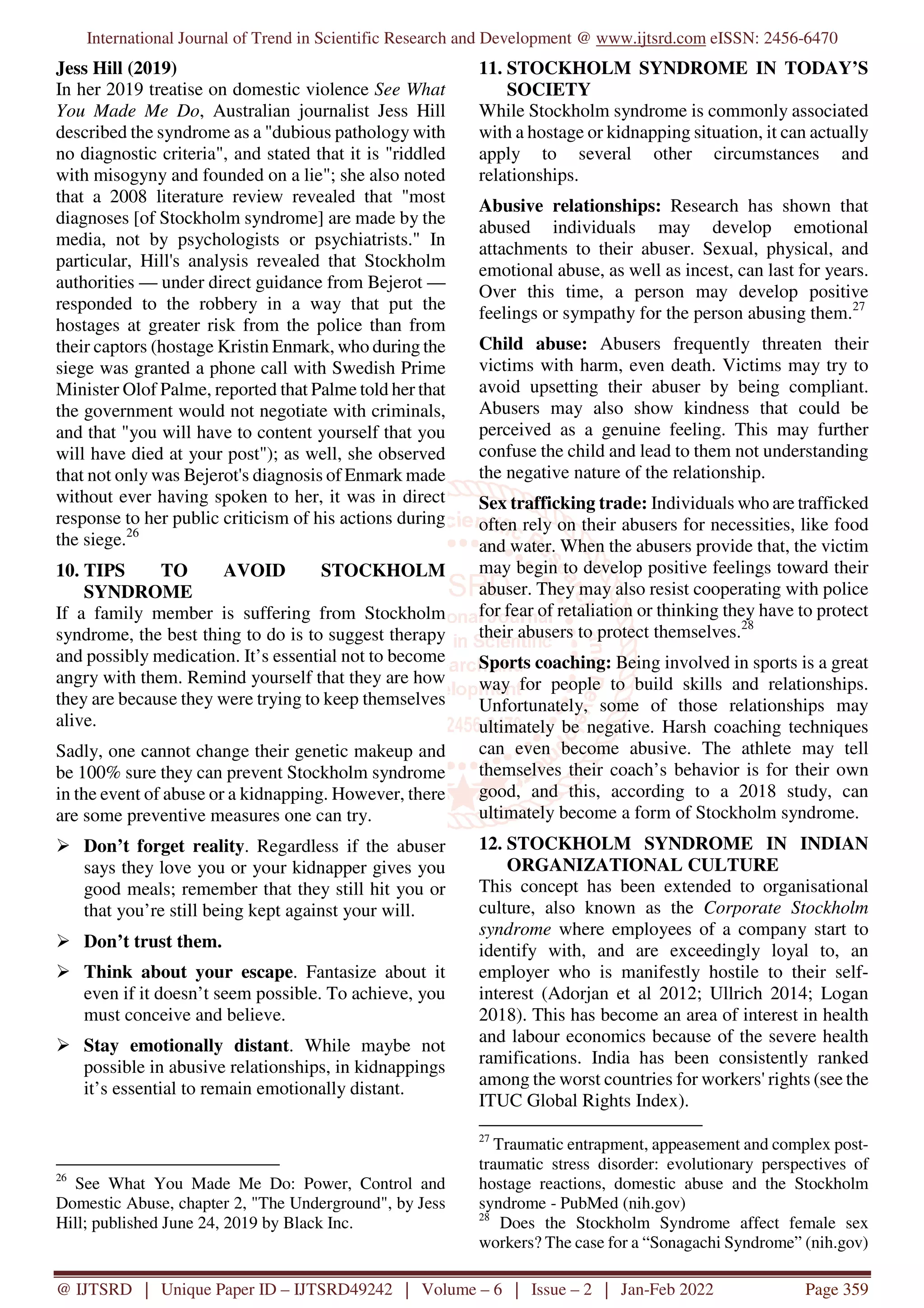 Stockholm Syndrome A Psychiatric Diagnosis or Just a Myth | PDF