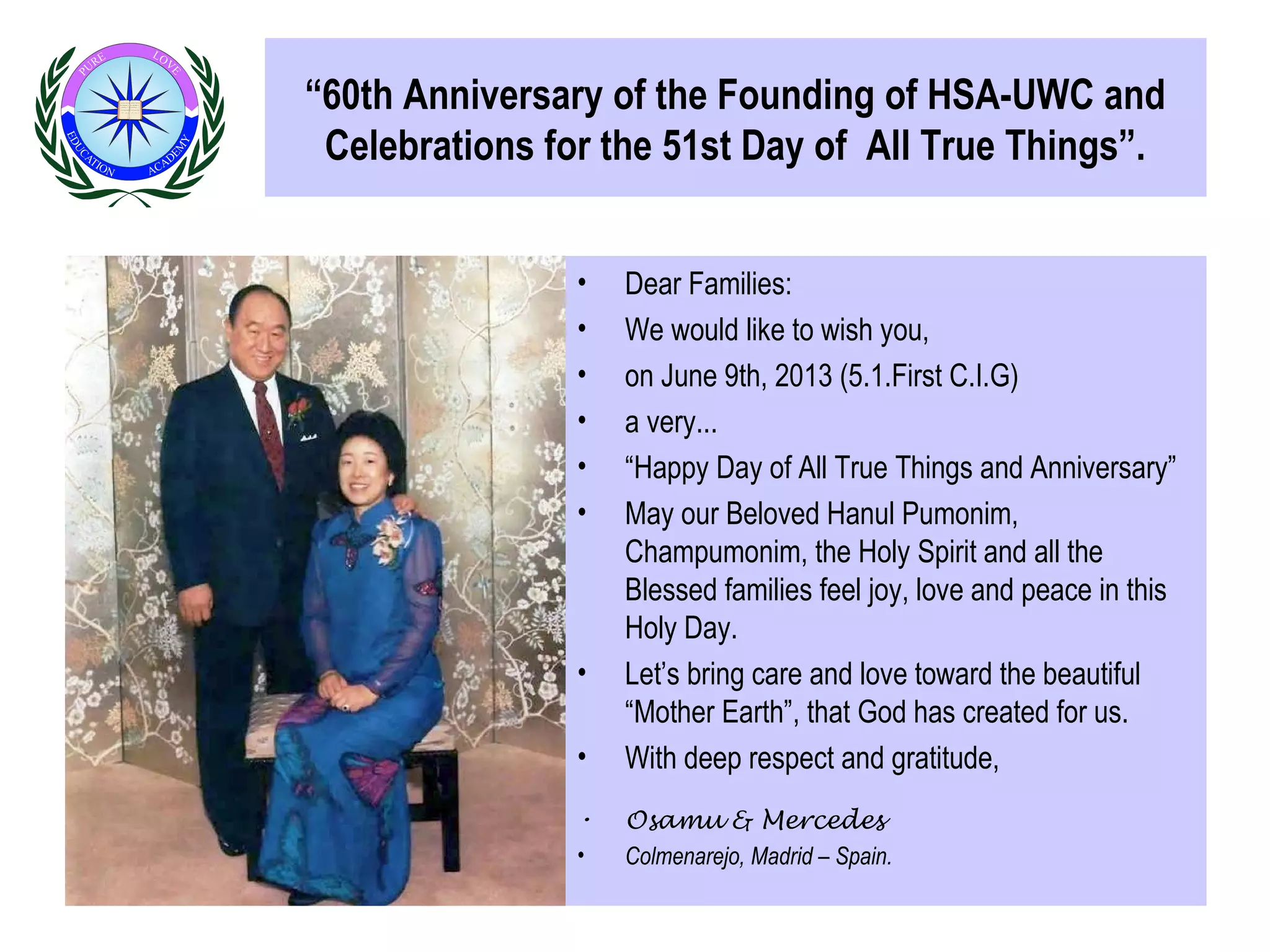 60th anniversary of the founding of hsa uwc and | PPT