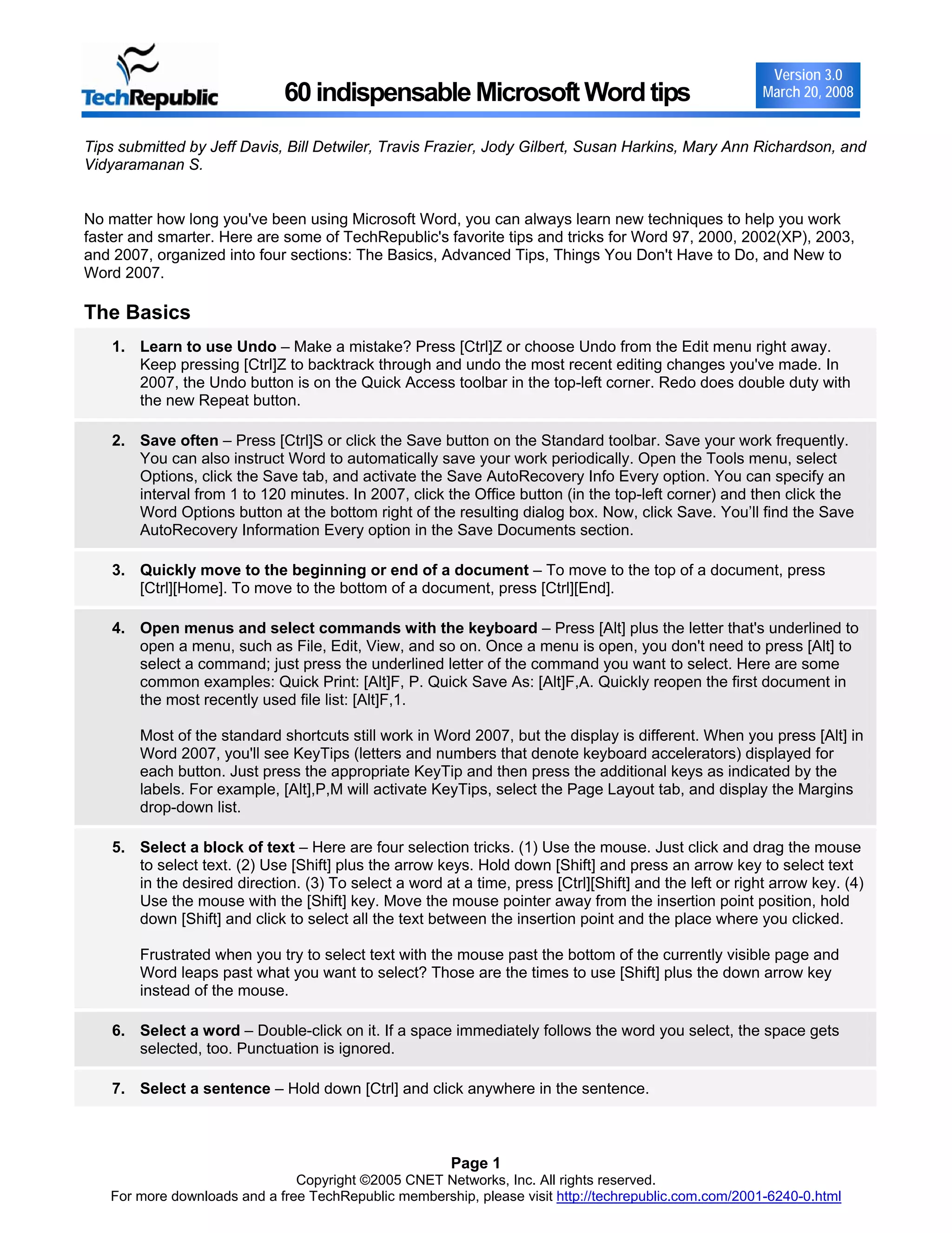 60 MS Word Tips | PDF