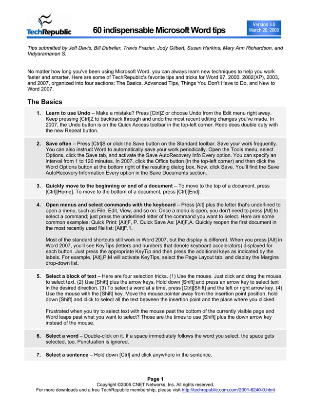 60 MS Word Tips | PDF