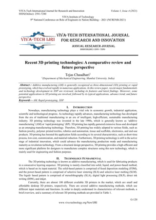 Recent 3D printing technologies: A comparative review and future ...