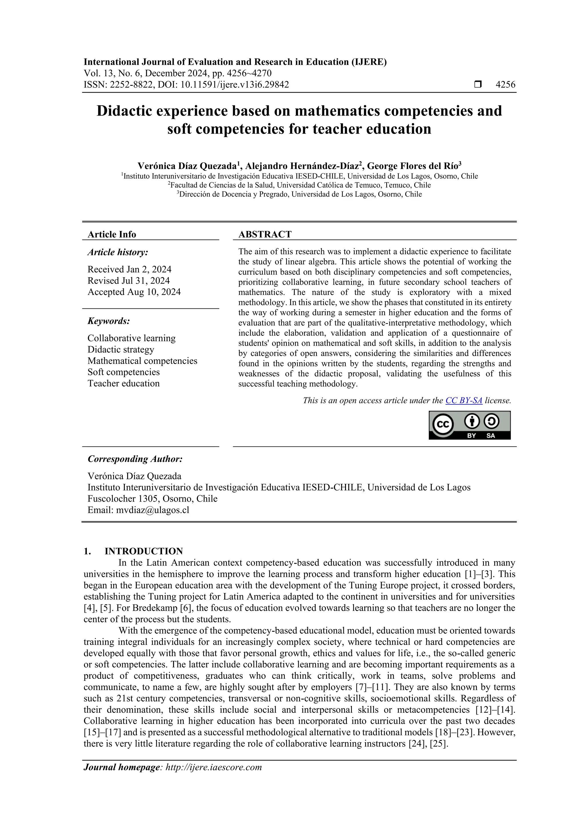 Didactic experience based on mathematics competencies and soft competencies for teacher ...