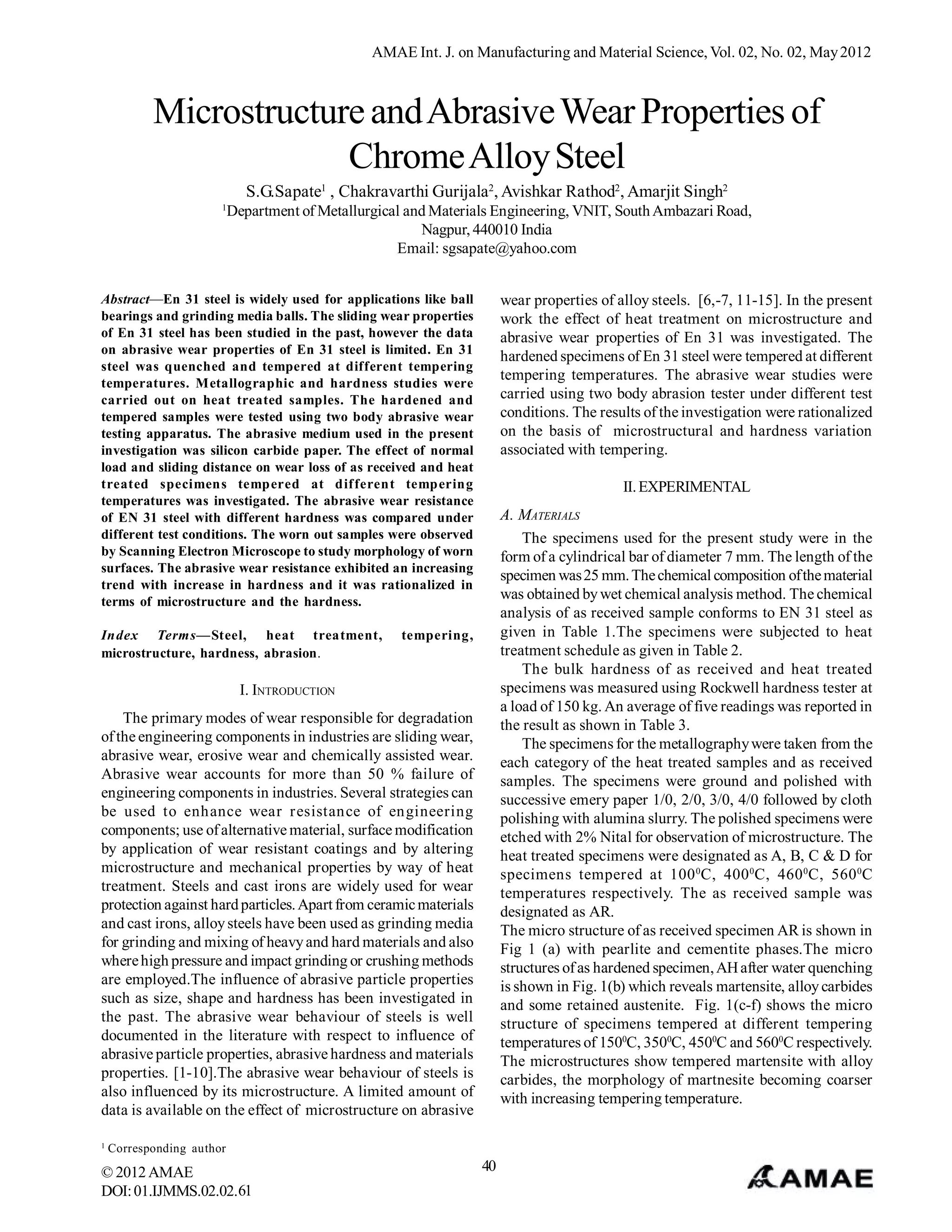 Microstructure and Abrasive Wear Properties of Chrome Alloy Steel | PDF