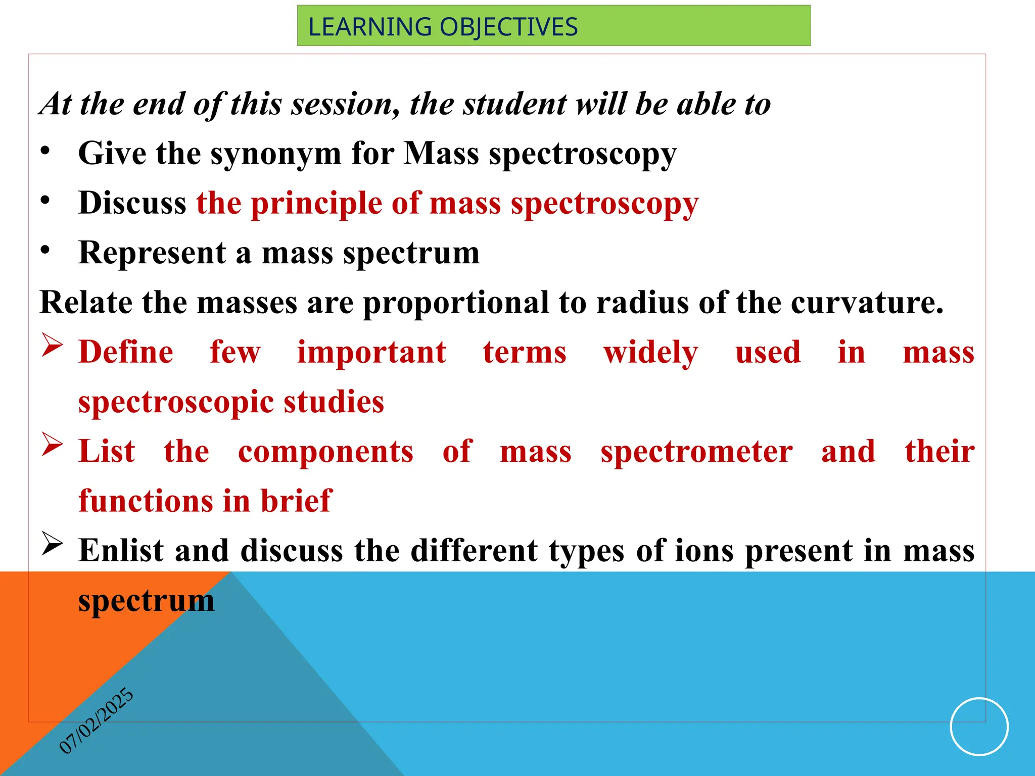 61 - Principle and types of ions in mass spectroscopy.pptx