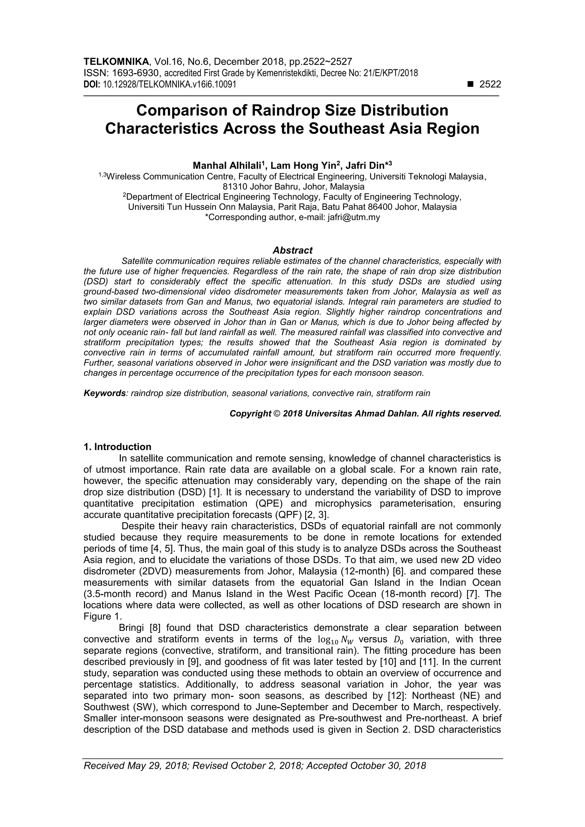 Comparison of Raindrop Size Distribution Characteristics Across the Southeast Asia Region | PDF