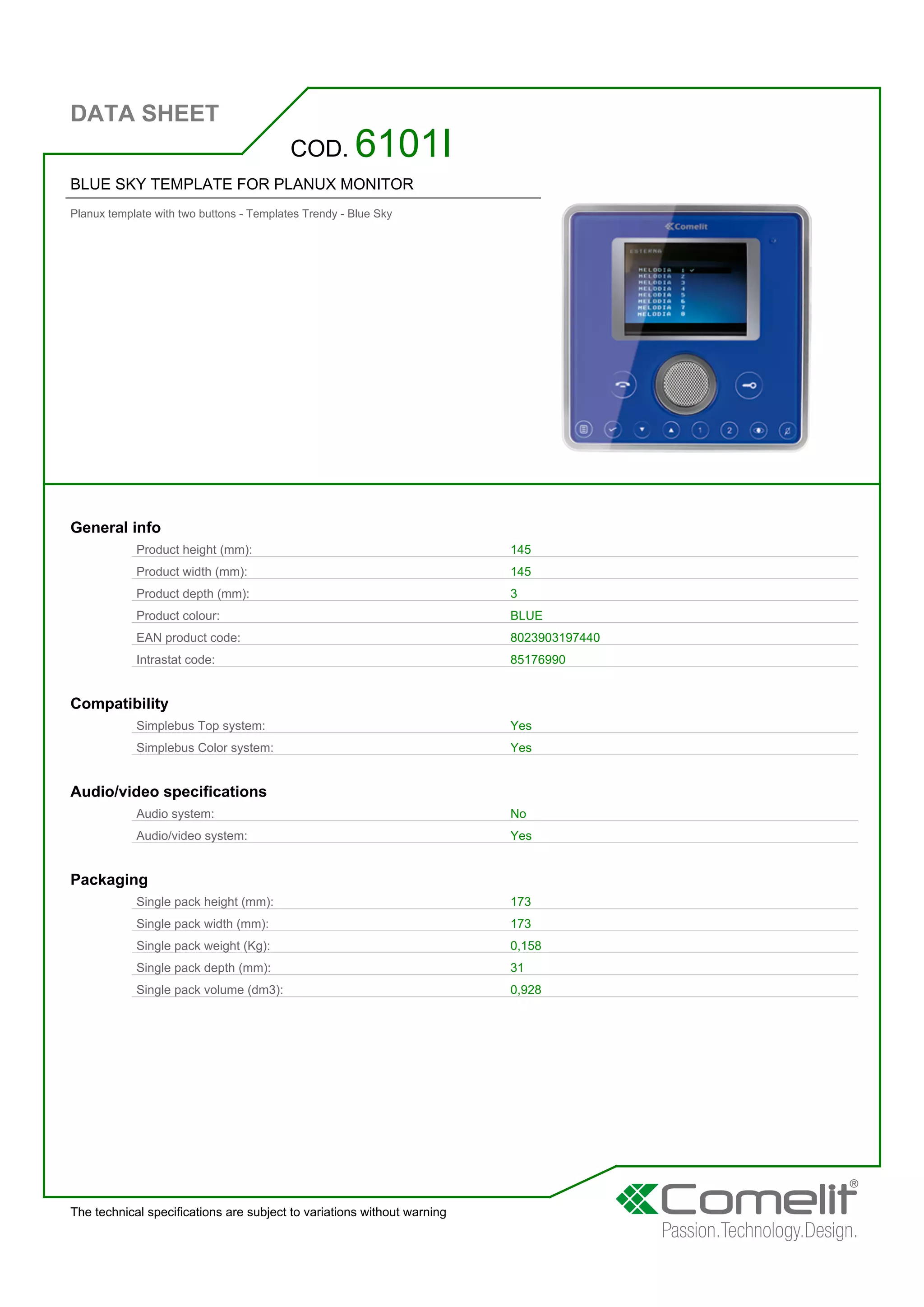 Comelit 6101I Data Sheet | PDF