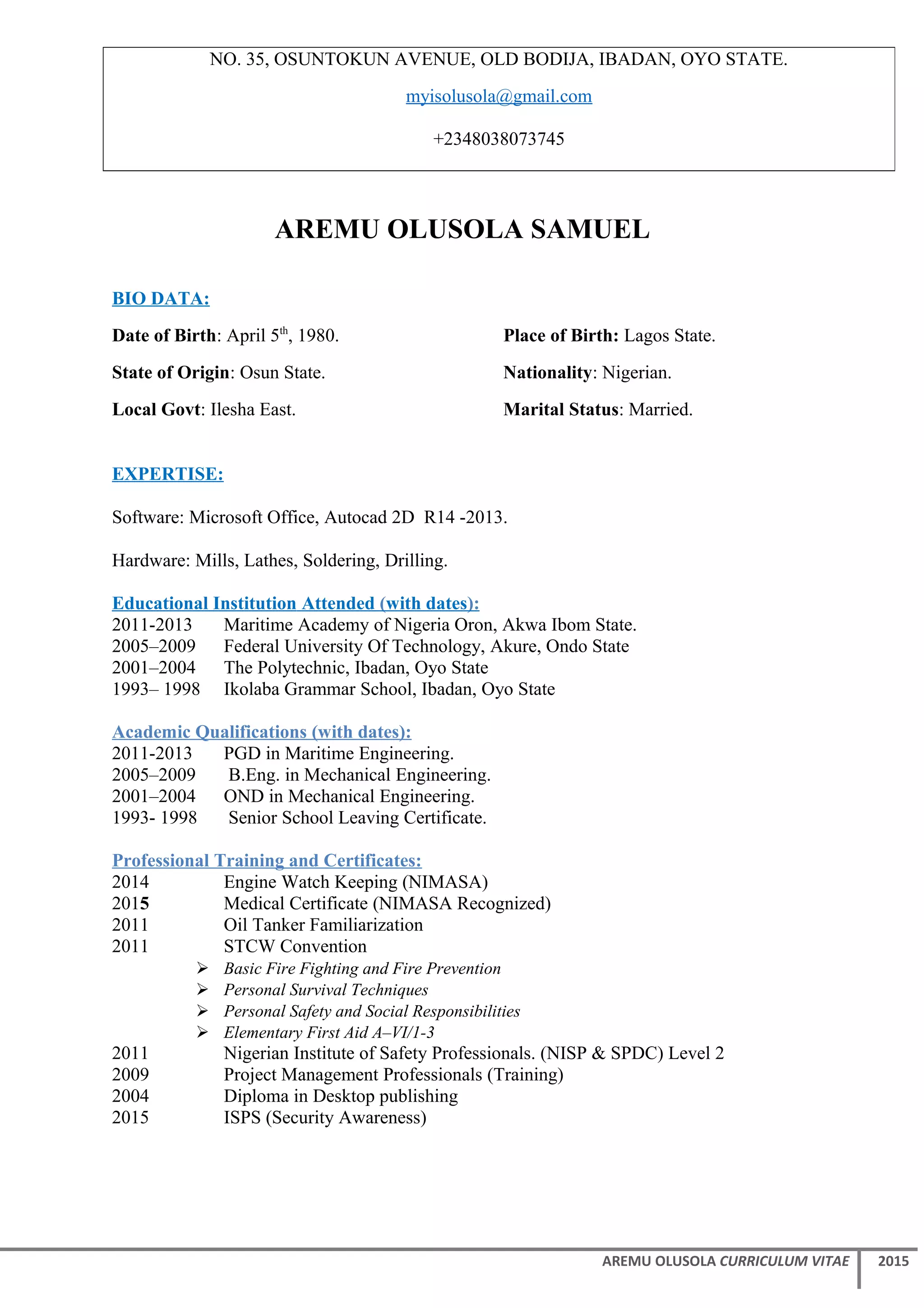 Aremu Olusola Samuel CV. | DOC