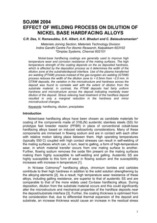 Effect of welding process on dilution of nickel base hardfacing alloys ...