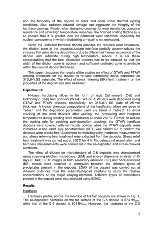 Effect of welding process on dilution of nickel base hardfacing alloys ...