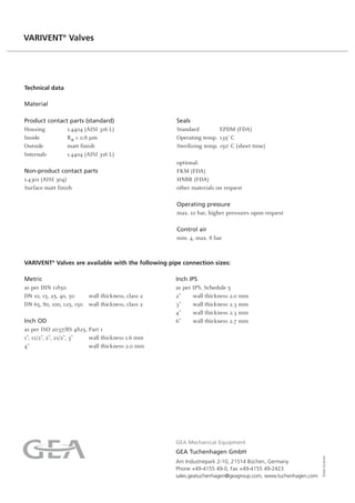 GEA Tuchenhagen VARIVENT®Valves | PDF