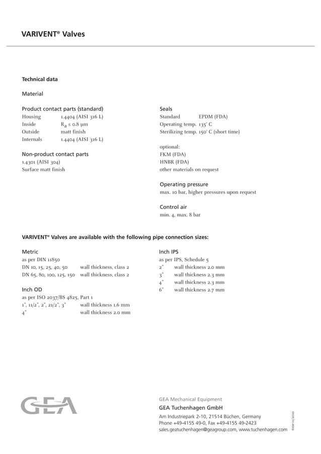 GEA Tuchenhagen VARIVENT®Valves | PDF | Technology & Computing