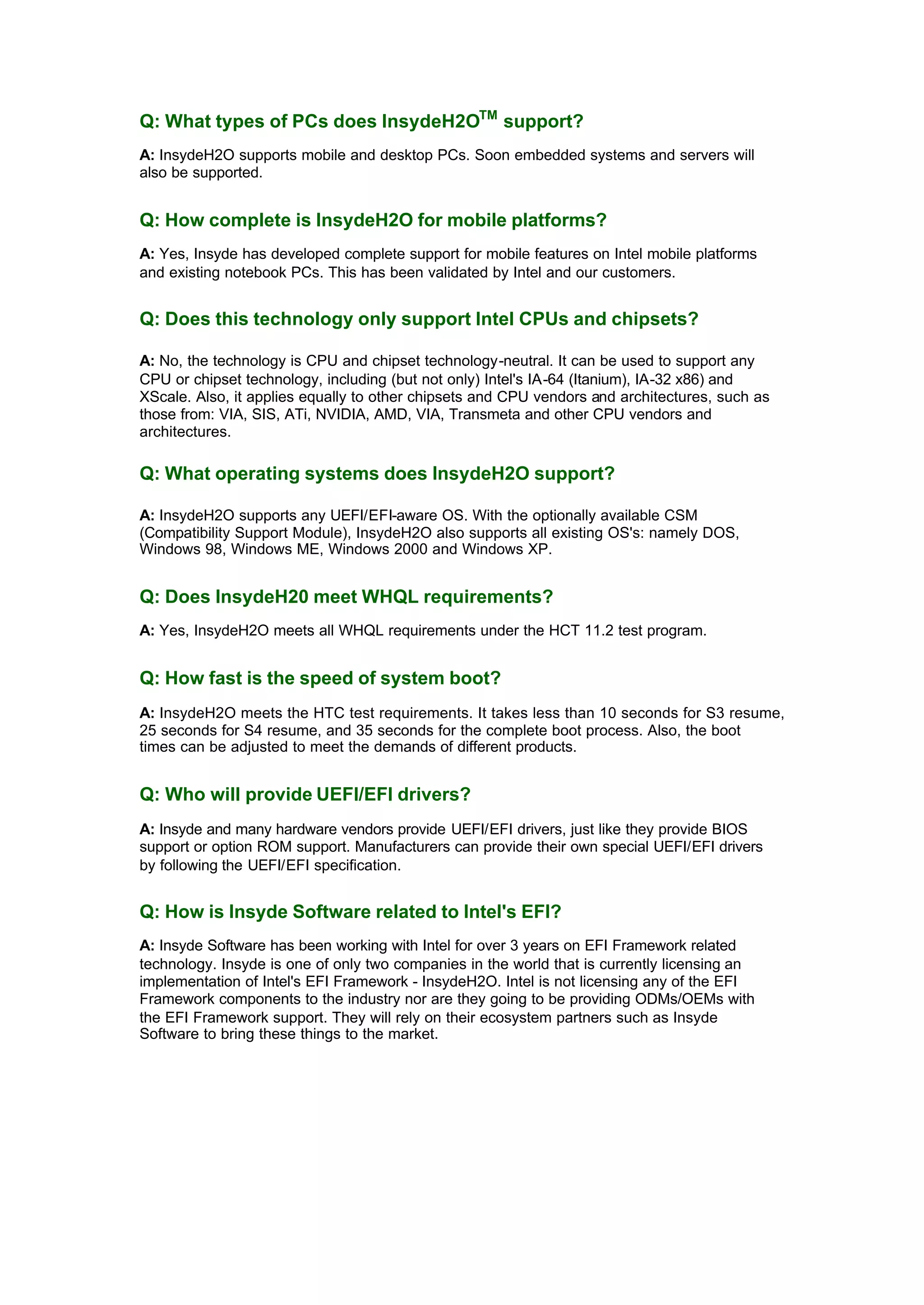 INSYDE H2O BIOS FAQ 2006 | PDF