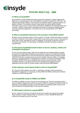INSYDE H2O BIOS FAQ 2006 | PDF