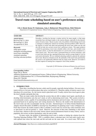 Travel route scheduling based on user’s preferences using simulated ...