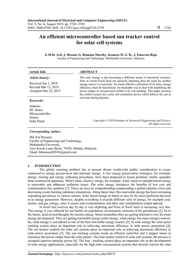 An Efficient Microcontroller Based Sun Tracker Control for Solar Cell Systems | PDF