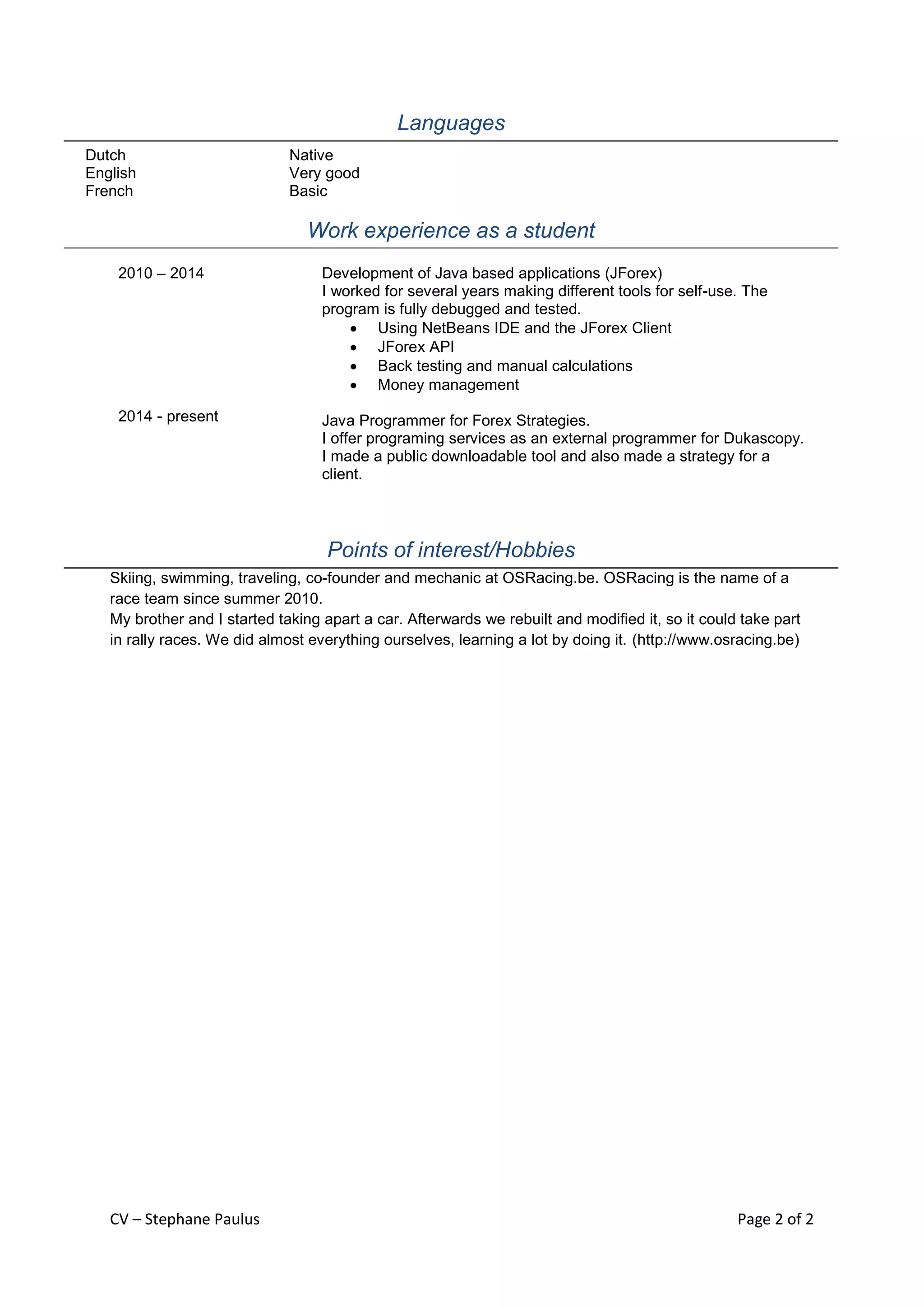 CV Stephane Paulus | PDF