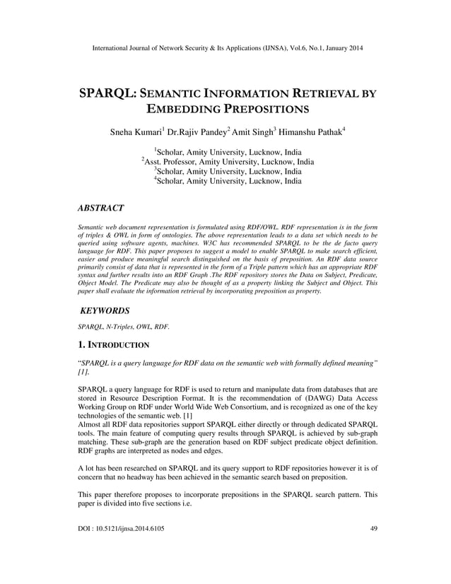 SPARQL: SEMANTIC INFORMATION RETRIEVAL BY EMBEDDING PREPOSITIONS | PDF