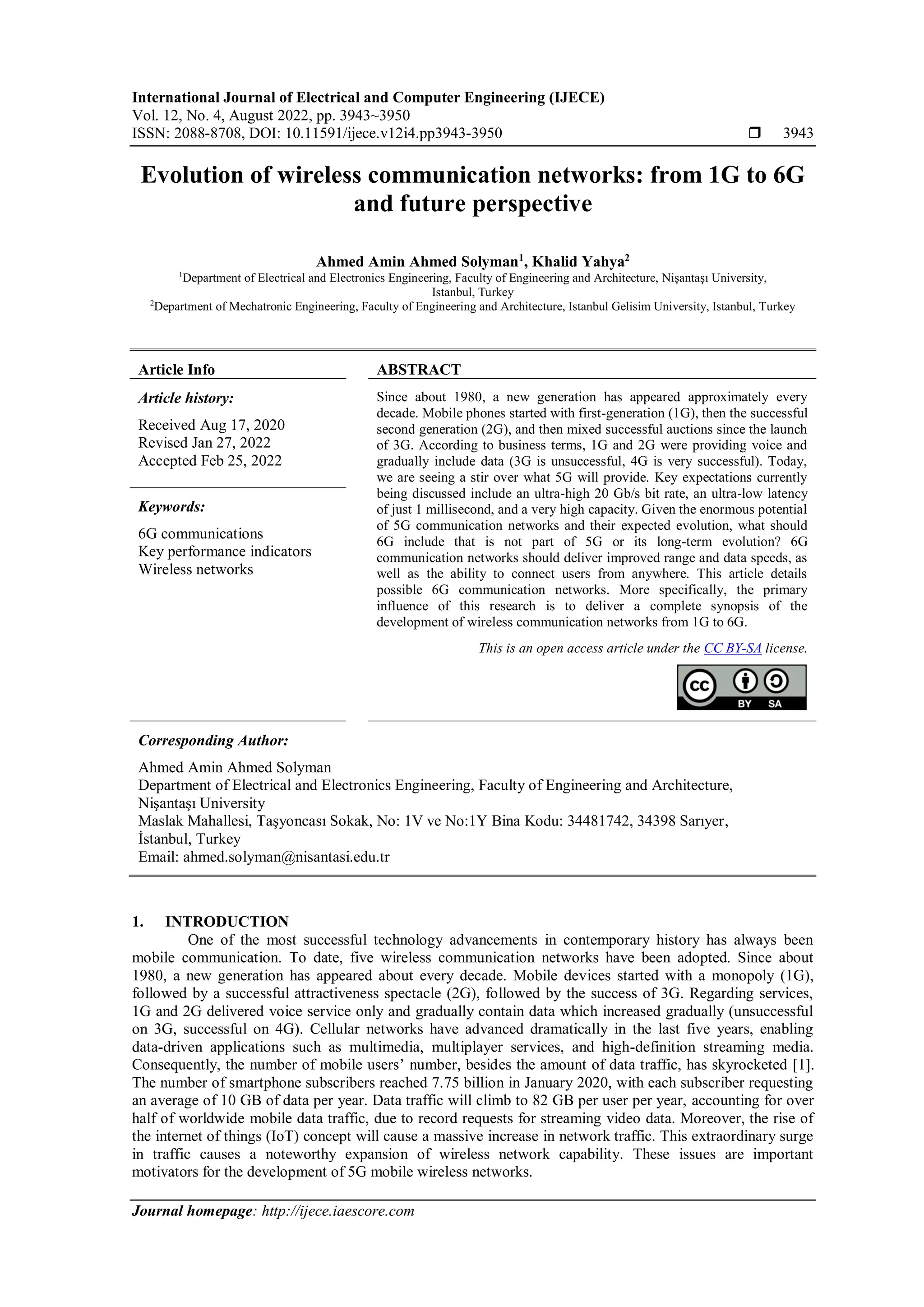 Evolution of wireless communication networks: from 1G to 6G and future perspective | PDF