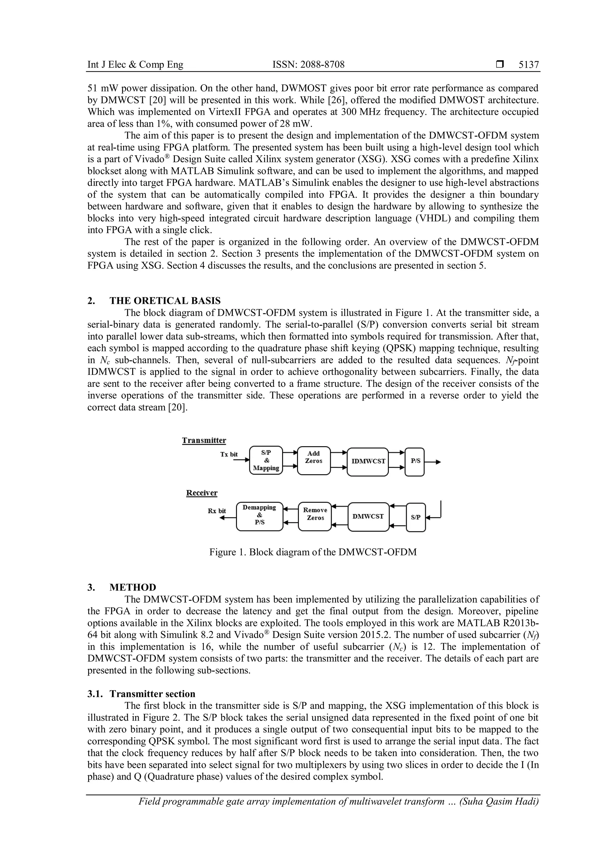 Field programmable gate array implementation of multiwavelet transform based orthogonal ...