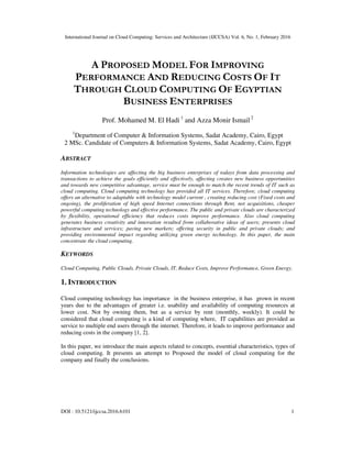 A PROPOSED MODEL FOR IMPROVING PERFORMANCE AND REDUCING COSTS OF IT THROUGH CLOUD COMPUTING OF ...