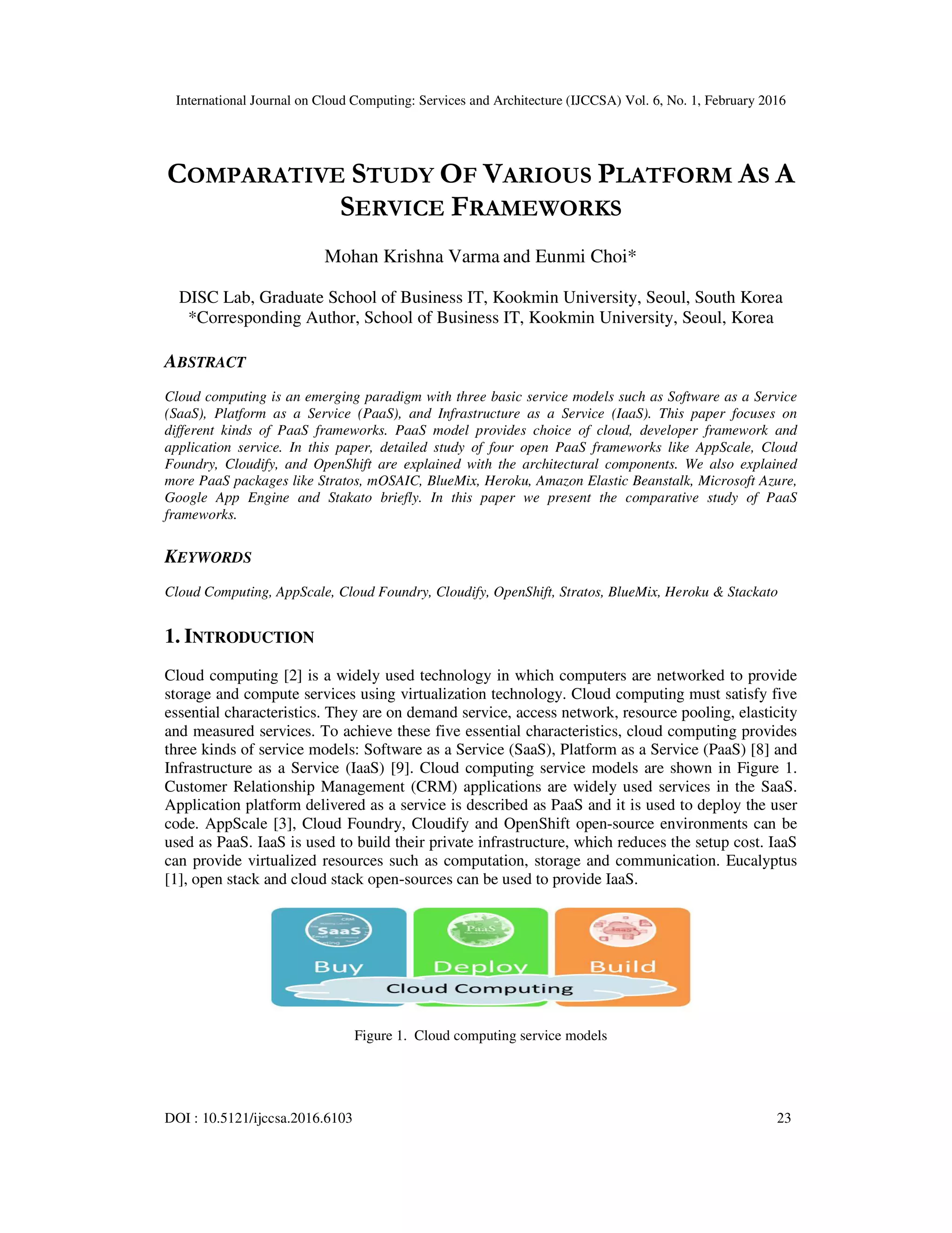 Comparative Study of Various Platform as a Service Frameworks | PDF