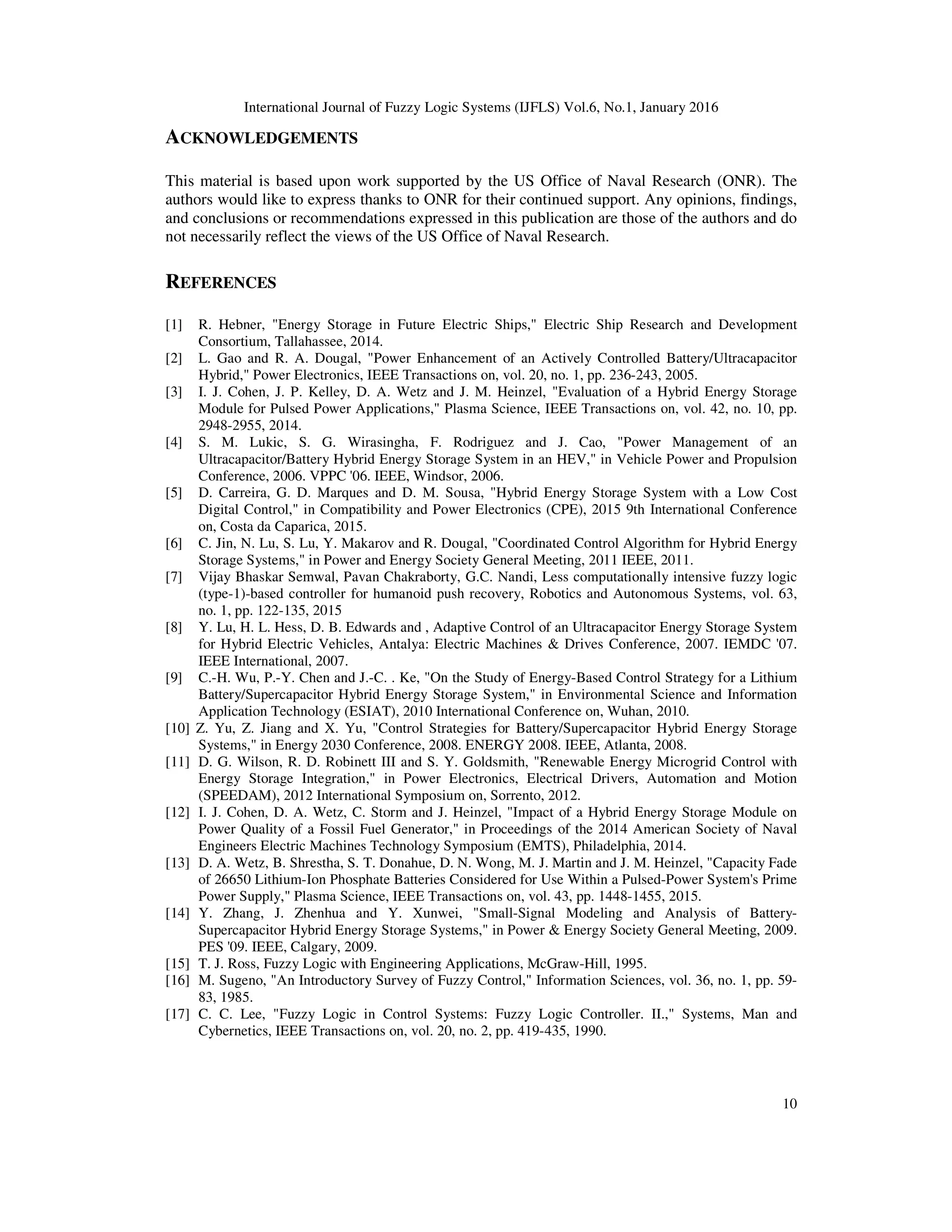 FUZZY LOGIC CONTROL OF A HYBRID ENERGY STORAGE MODULE FOR NAVAL PULSED ...