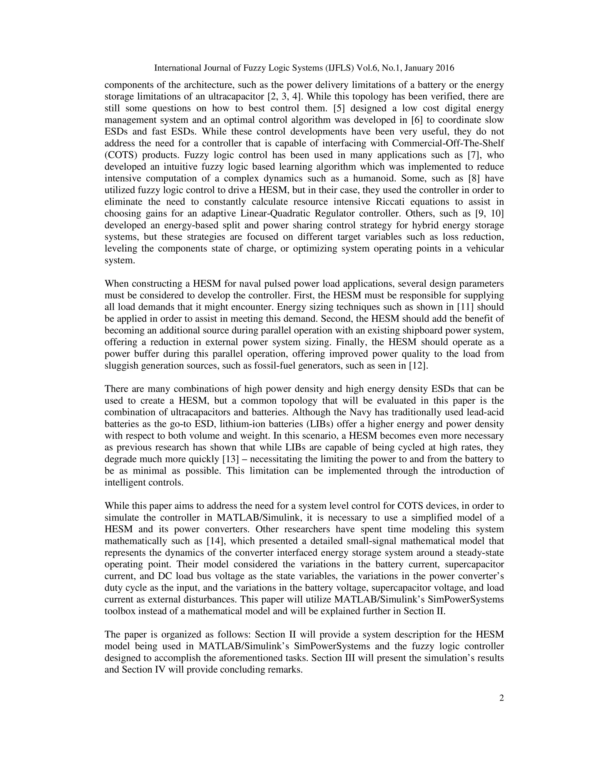FUZZY LOGIC CONTROL OF A HYBRID ENERGY STORAGE MODULE FOR NAVAL PULSED POWER APPLICATIONS | PDF