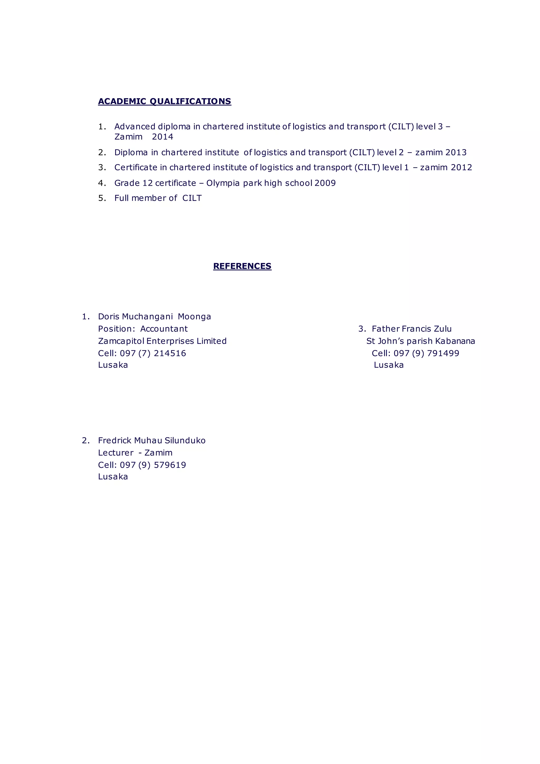 Elias Mulenga CV & Cover Letter | DOCX