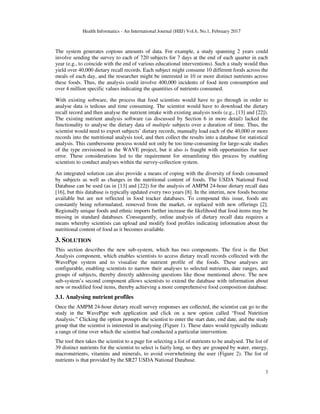 SUPPORTING LARGE-SCALE NUTRITION ANALYSIS BASED ON DIETARY SURVEY DATA ...