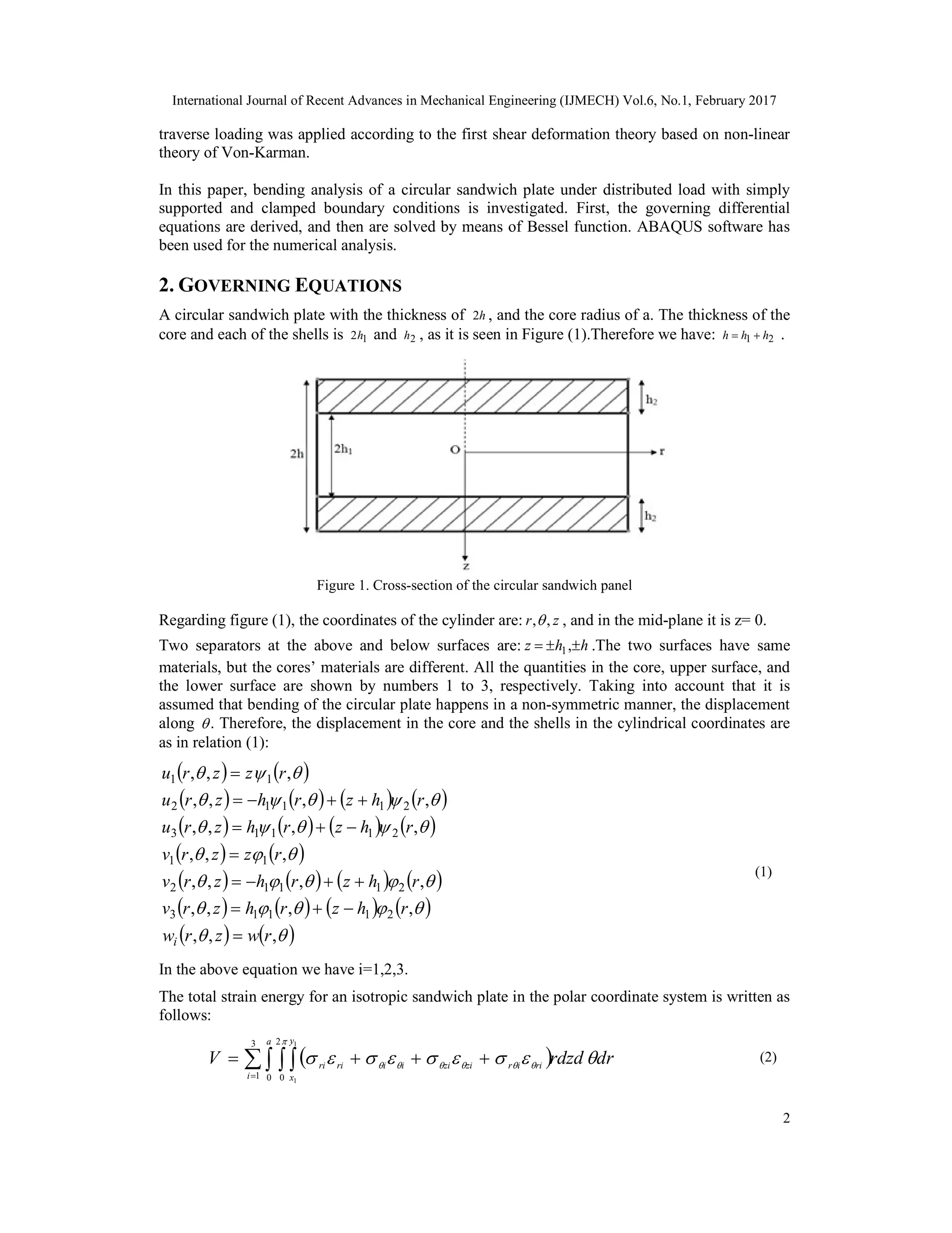 ANALYTICAL BENDING ANALYSIS OF A CIRCULAR SANDWICH PLATE UNDER ...