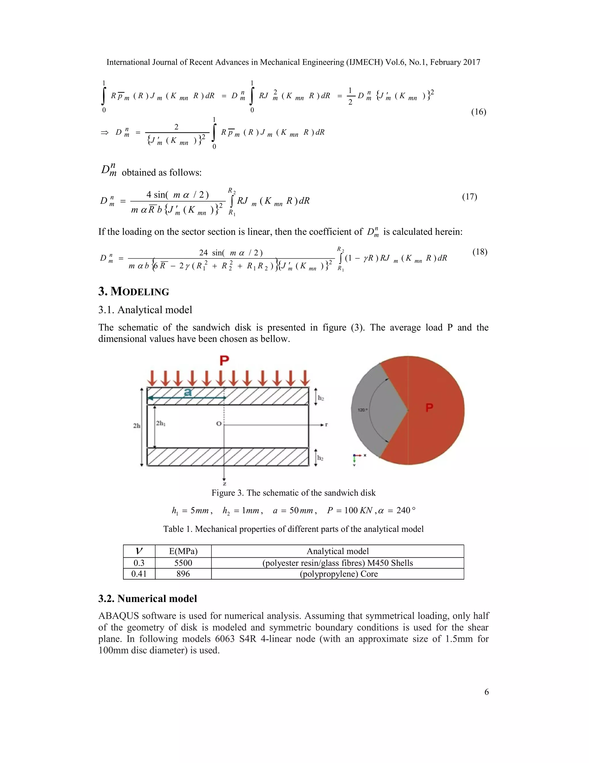 ANALYTICAL BENDING ANALYSIS OF A CIRCULAR SANDWICH PLATE UNDER ...