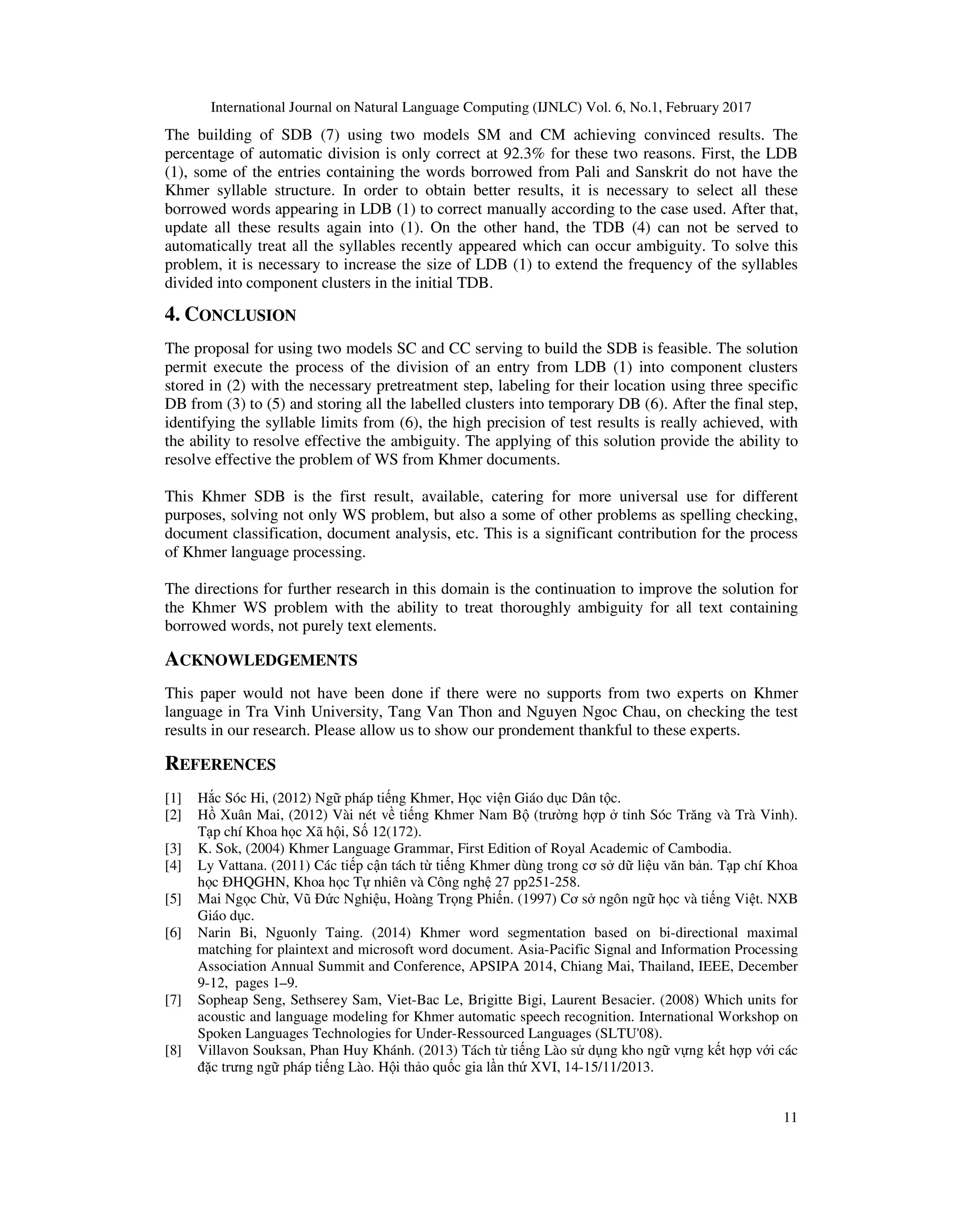 BUILDING A SYLLABLE DATABASE TO SOLVE THE PROBLEM OF KHMER WORD SEGMENTATION | PDF