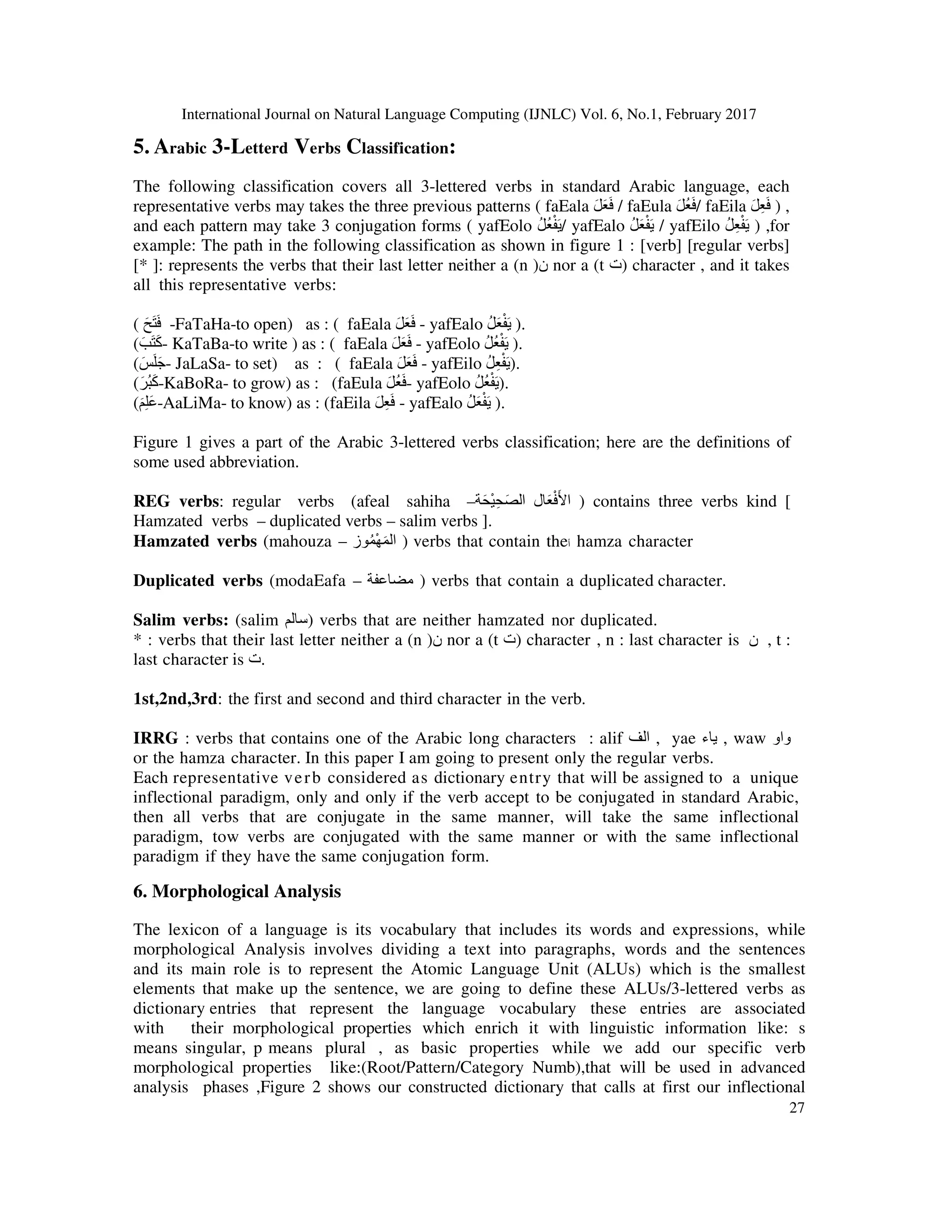 STANDARD ARABIC VERBS INFLECTIONS USING NOOJ PLATFORM | PDF