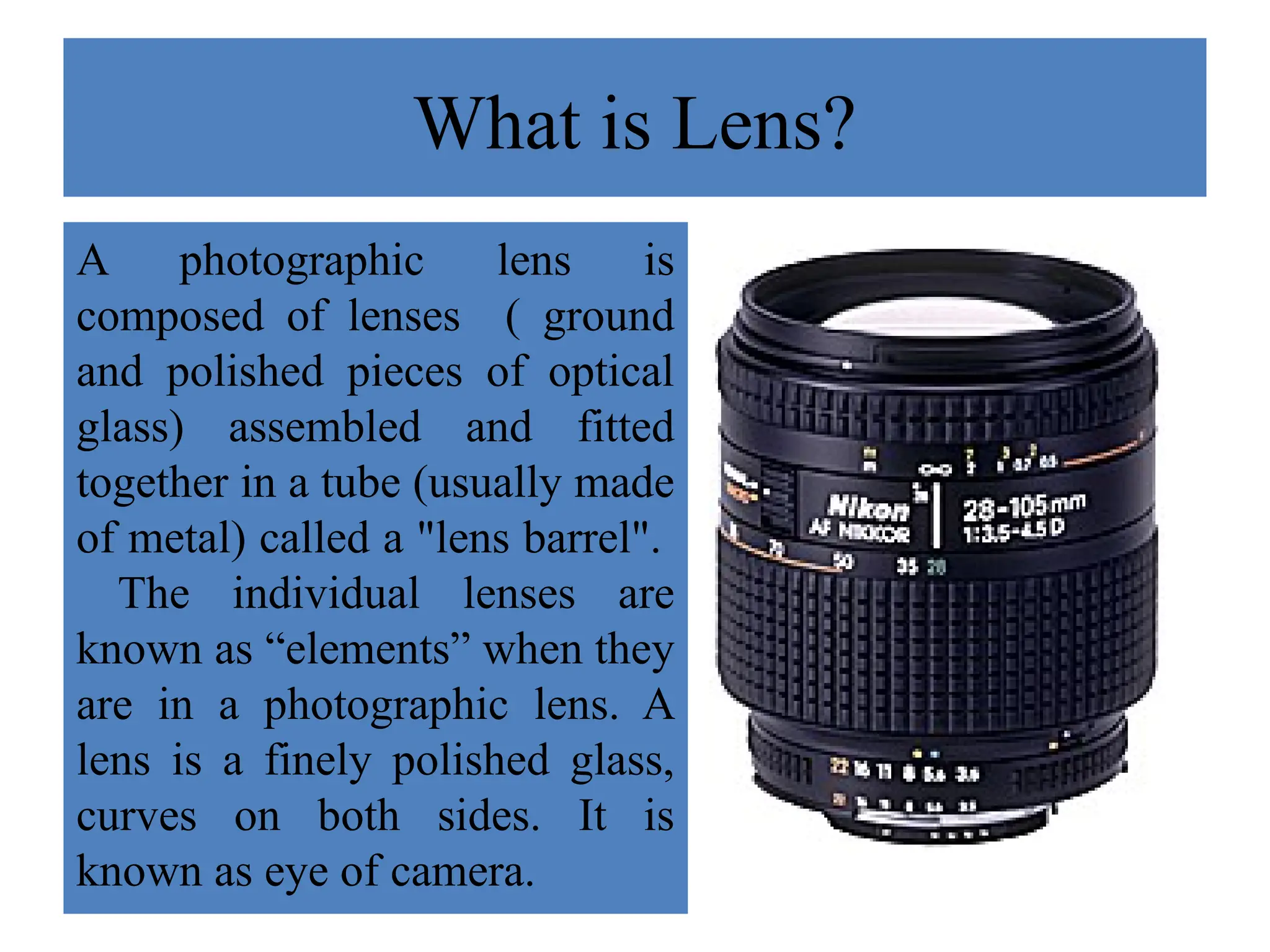 types of lenses, prime, zoom and speciality | PPTX