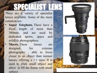 types of lenses, prime, zoom and speciality | PPT