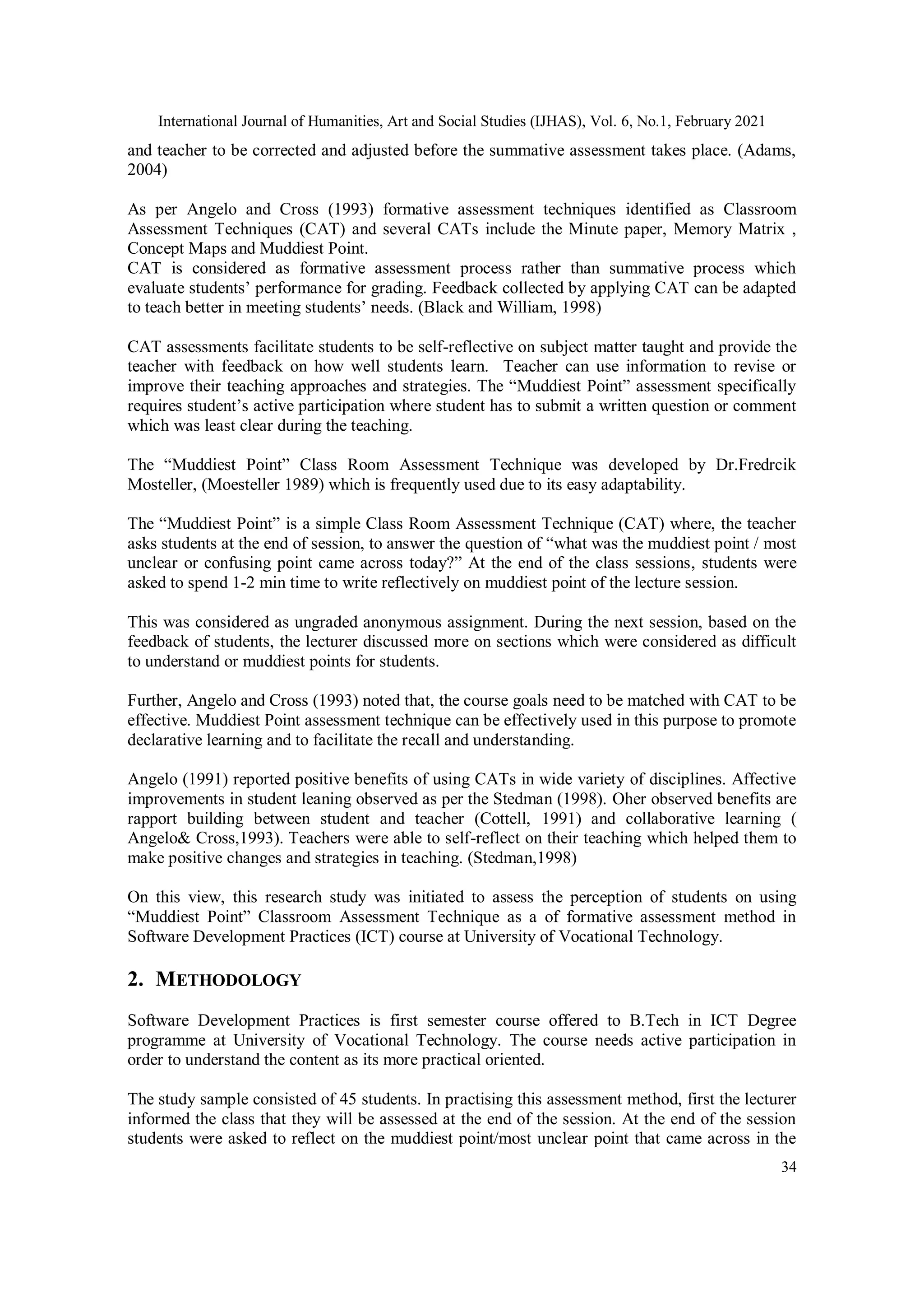 EVALUATION OF STUDENT PERCEPTIONS ON “MUDDIEST POINT” CLASSROOM ...