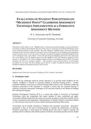 EVALUATION OF STUDENT PERCEPTIONS ON “MUDDIEST POINT” CLASSROOM ASSESSMENT TECHNIQUE IMPLEMENTED ...
