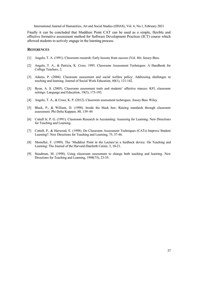 EVALUATION OF STUDENT PERCEPTIONS ON “MUDDIEST POINT” CLASSROOM ...