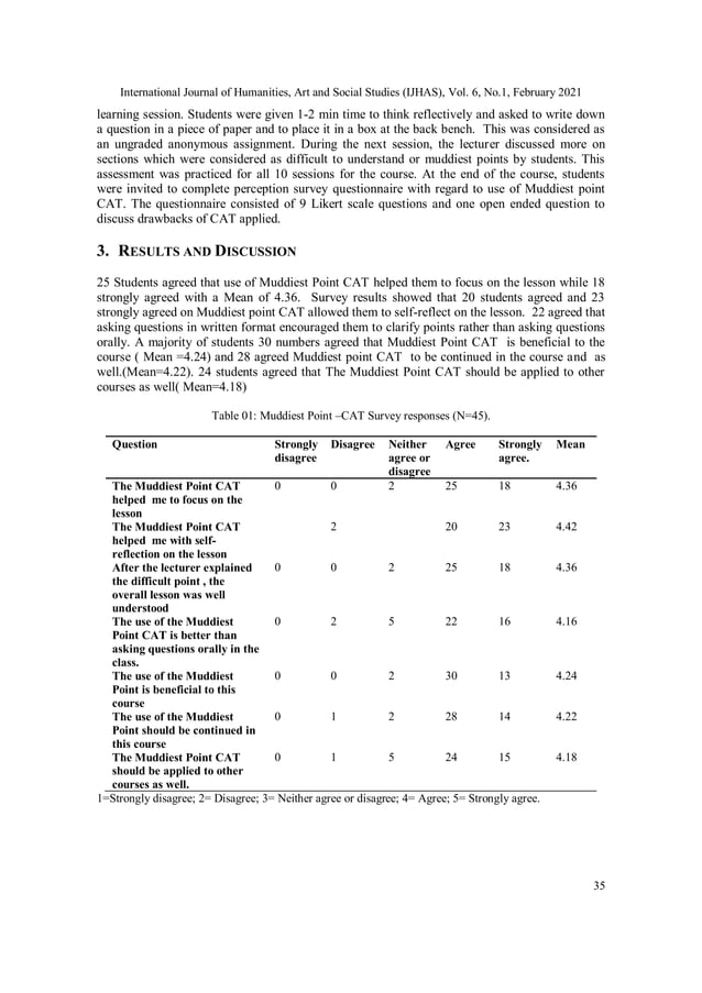 EVALUATION OF STUDENT PERCEPTIONS ON “MUDDIEST POINT” CLASSROOM ASSESSMENT TECHNIQUE IMPLEMENTED ...
