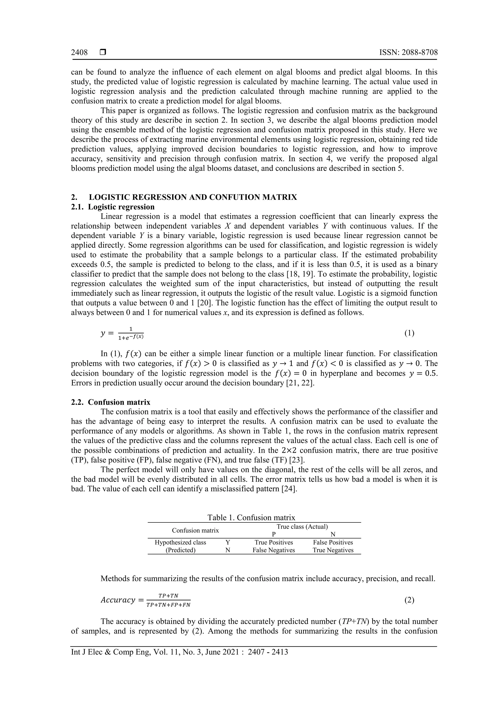 Prediction model of algal blooms using logistic regression and ...