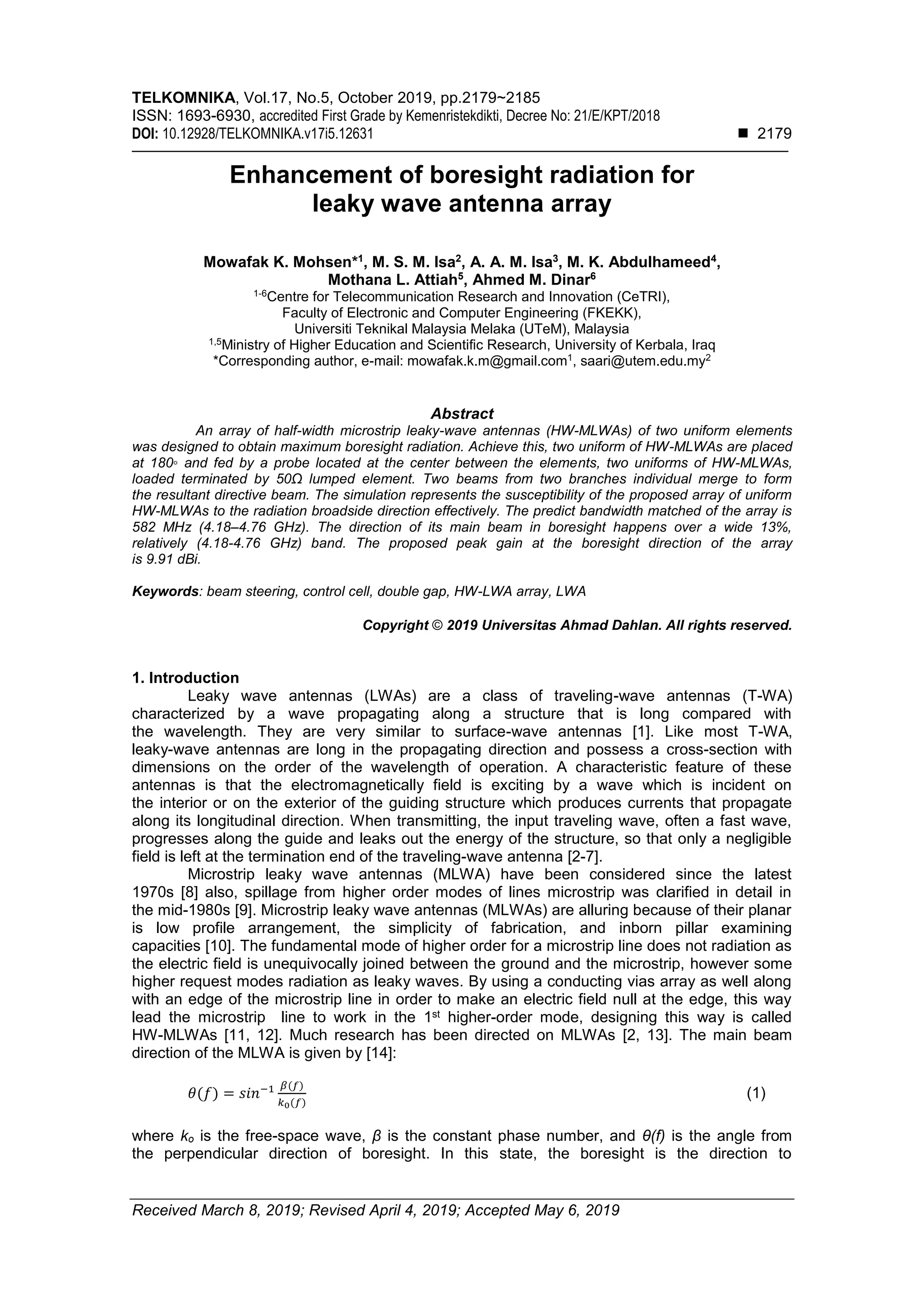 Enhancement of boresight radiation for leaky wave antenna array | PDF